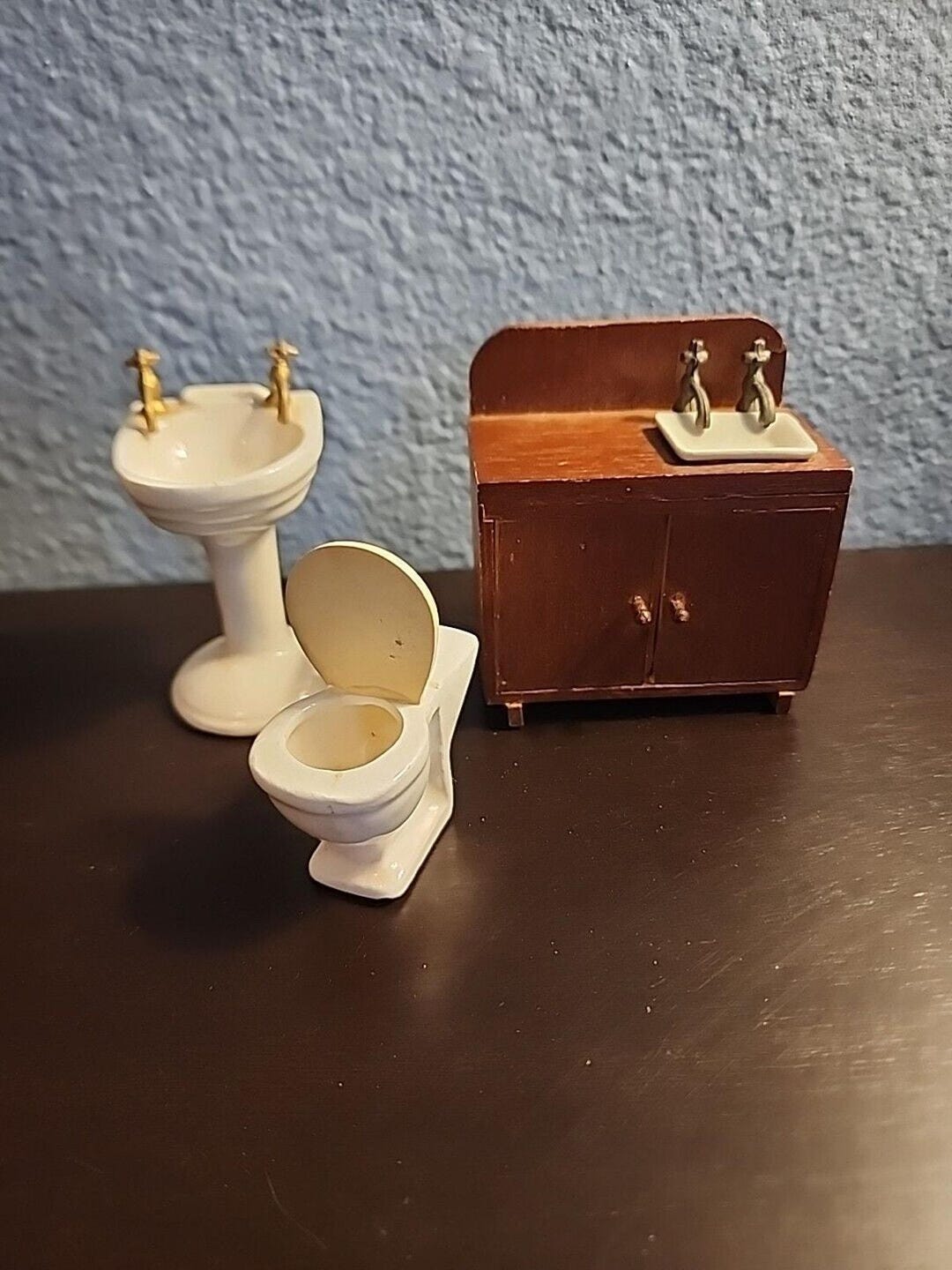 3 Vintage Shackman Miniature Doll House Kitchen / Bathroom Porcelain ...