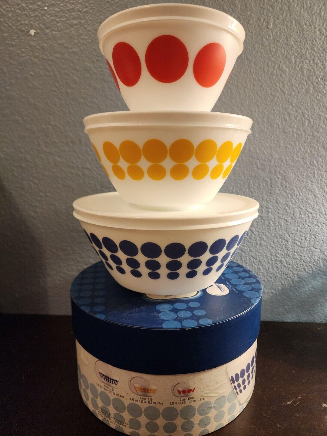 Vintage Charm Inspired by Pyrex spot On Dots 3 PC Mixing Bowl Set Mint ...