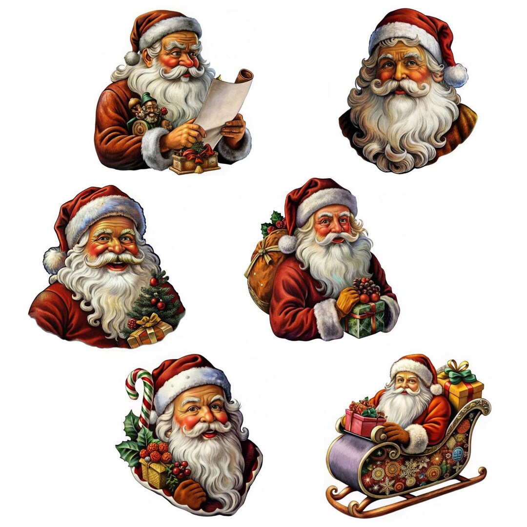 6 Vintage Christmas Clipart - Retro Santa, Reindeer, Printables ...