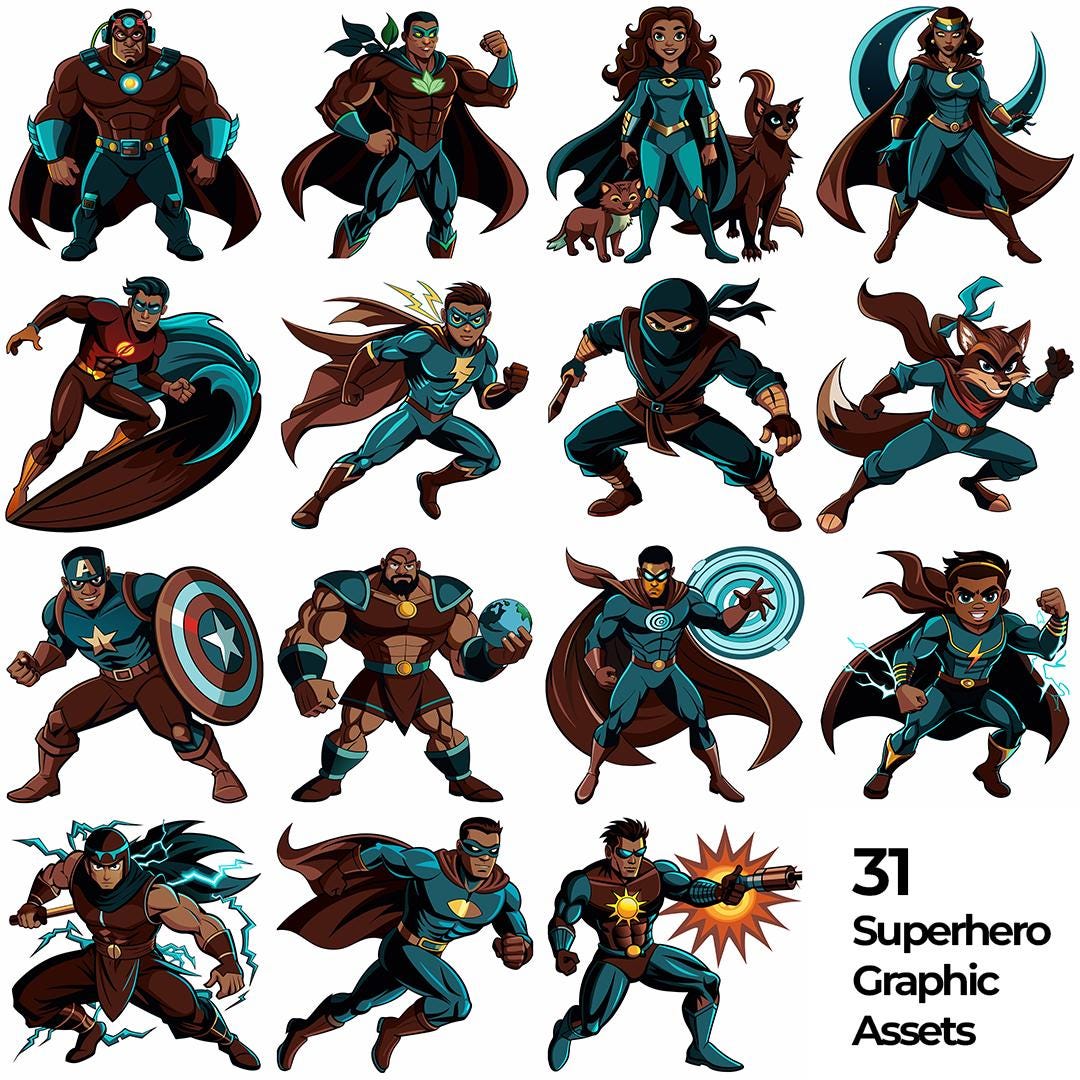 31 Superhero Graphic Assets SVG, EPS and JPG | Super Hero Clipart ...