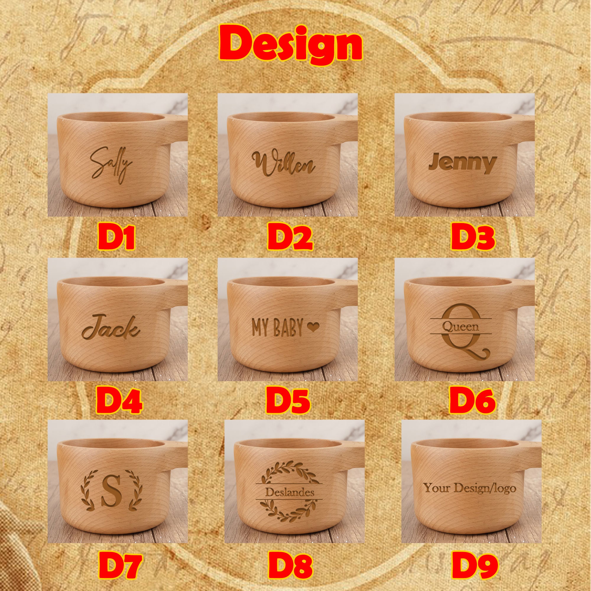 Custom Wood Measuring Cups, Personalized Engrave Name Measuring Cups ...