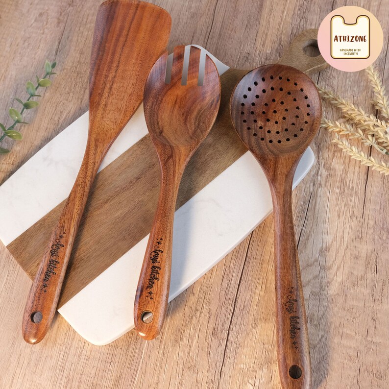 Personalized Monogram Wooden Spoon Set, Custom Engraved Name Spoon Set ...