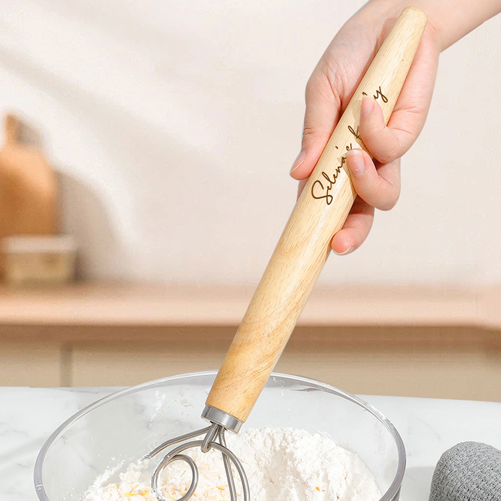 Custom Danish Dough Whisk, Personalized Wooden Dough Whisk, Engrave ...