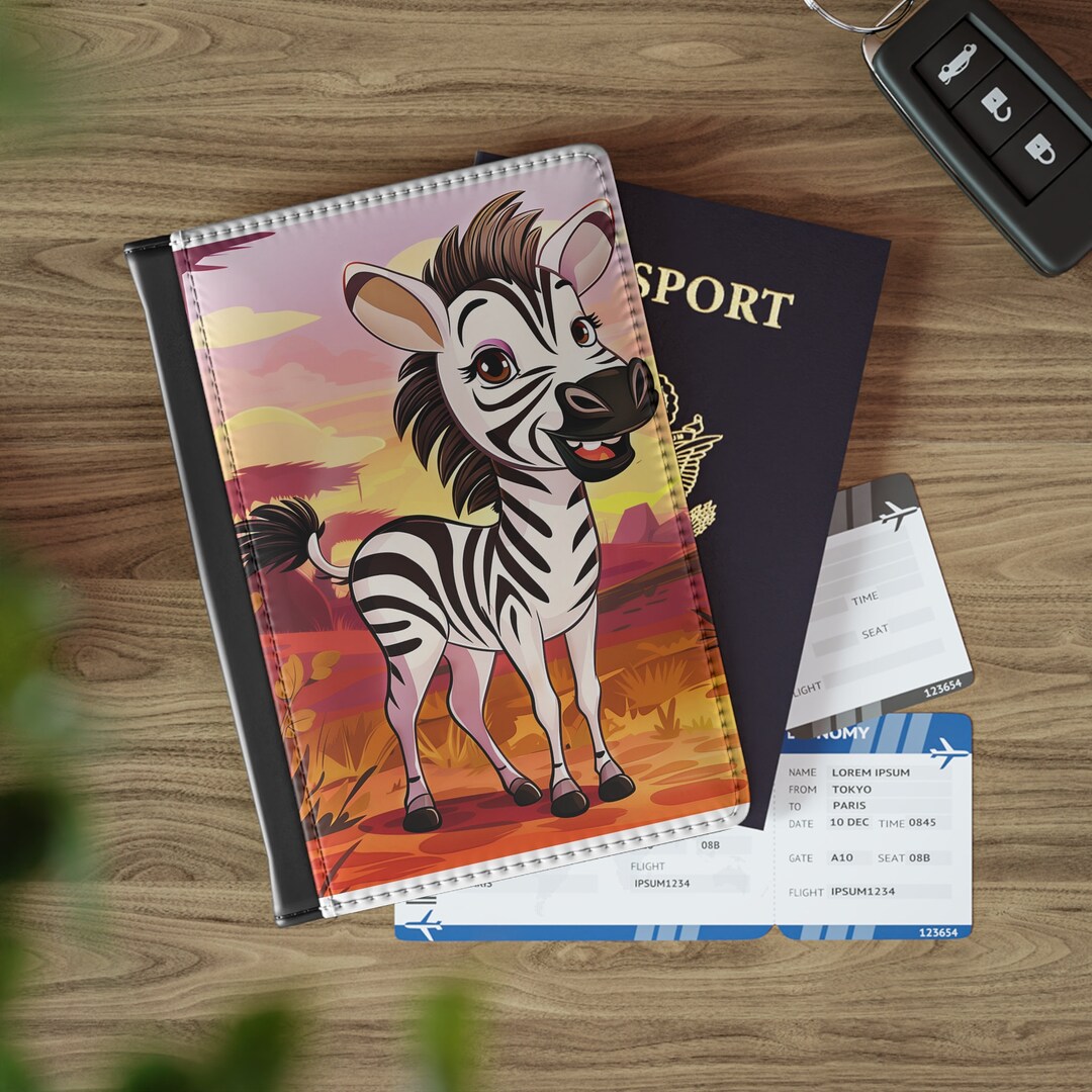 Passport Cover for Kids Cartoon Zebra in Safari Passport Cover Animals ...