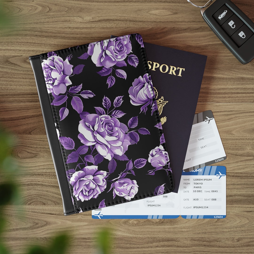 Passport Cover Purple Roses Pattern Passport Cover Summer Roses Floral ...