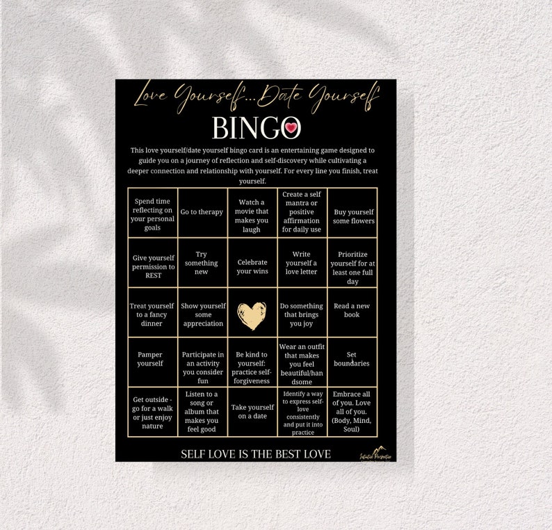 Self Love Bingo | Love Yourself Bingo | Date Yourself Bingo | Self ...