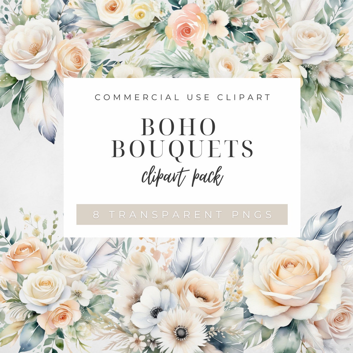 Creamy Rose Clipart, Commercial Clipart, Wedding Flowers Clipart, Boho ...