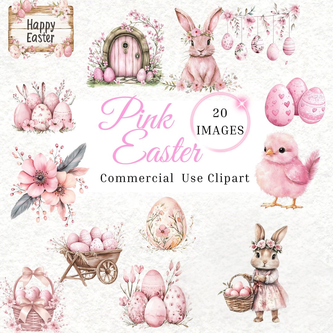 Watercolor Pink Easter Clipart, Bunny Images, Easter Eggs PNG ...