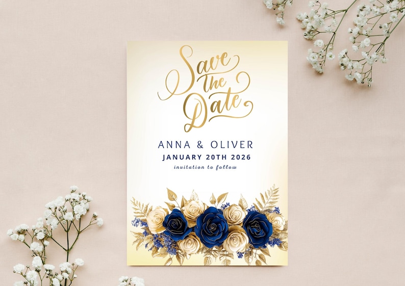 Royal Blue and Gold Floral Clipart, Blue and Gold Flower Clipart ...