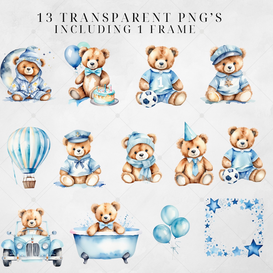 Watercolor Teddy Bear Clipart, Commercial Use Clipart, Transparent Pngs ...