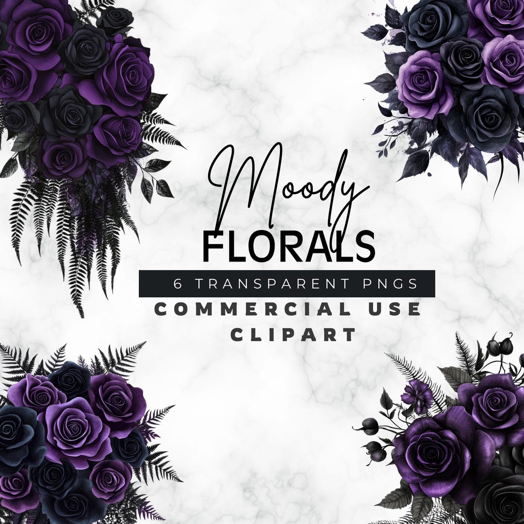 Black and Purple Flower Bouquet Clipart, Transparent PNG, Gothic Floral ...