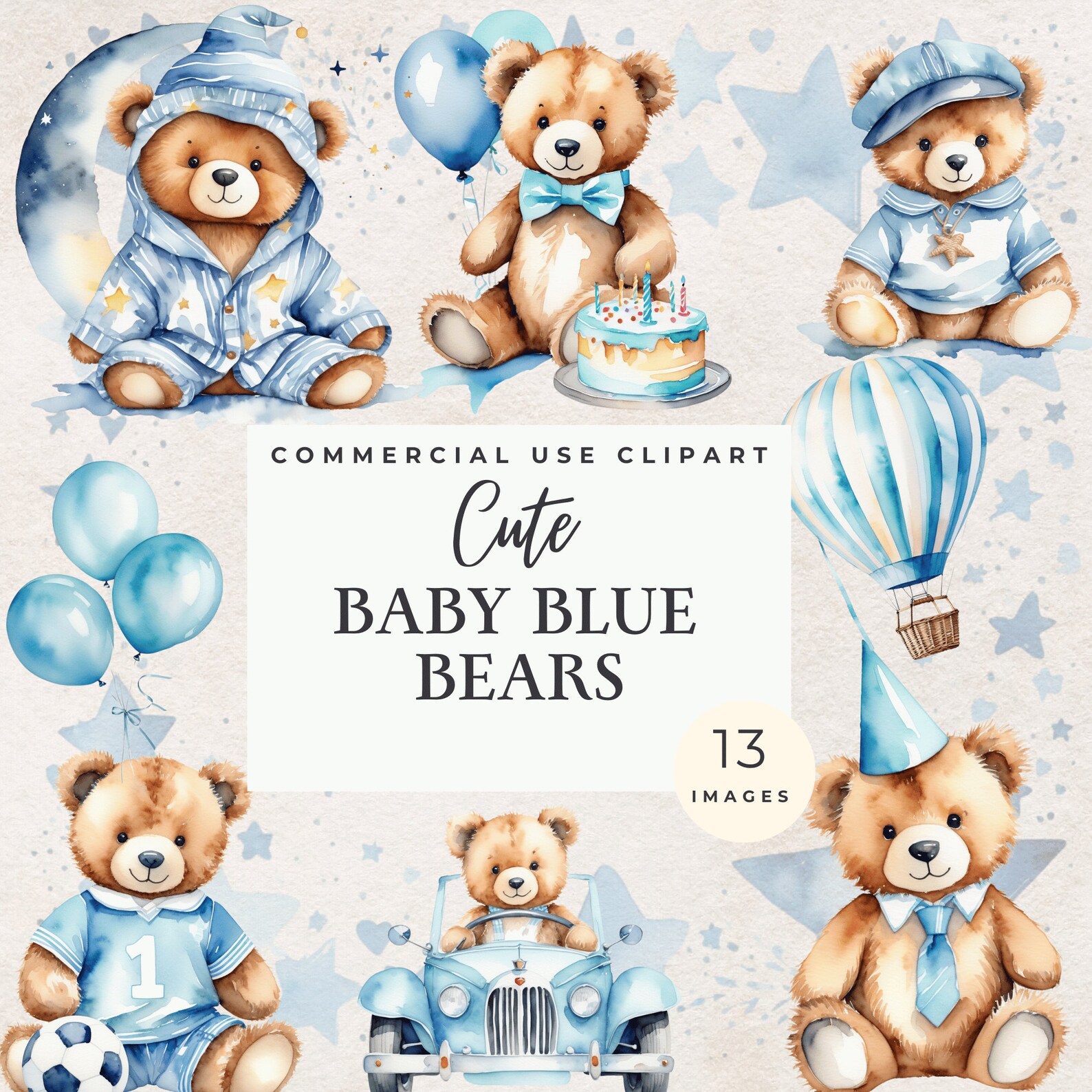 Watercolor Teddy Bear Clipart, Commercial Use Clipart, Transparent Pngs ...