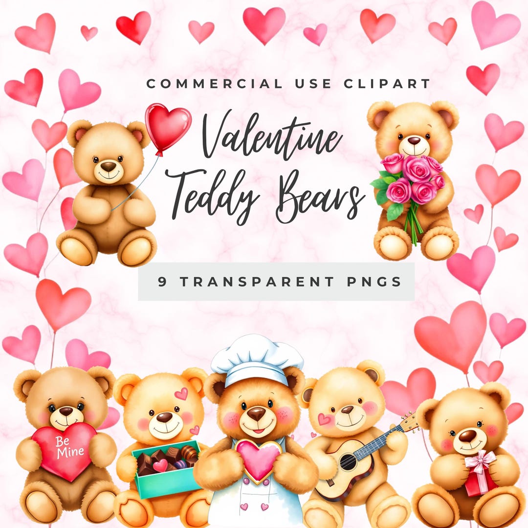 Valentine's Day Teddy Bear Clipart, Cute Valentine's Bear, Commercial ...