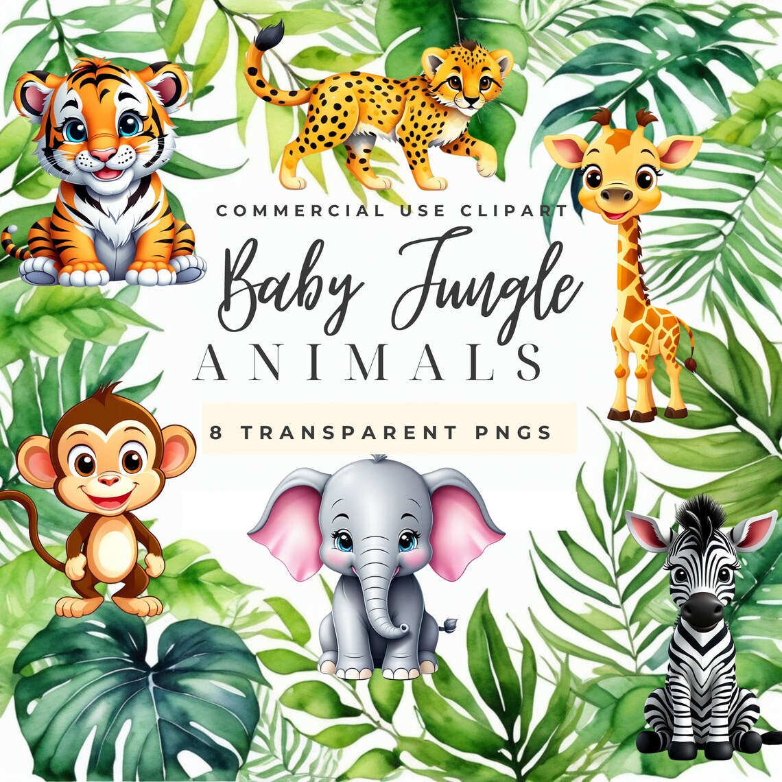 Jungle Animals Clipart, Baby Jungle Animal, Commercial Use Clipart ...