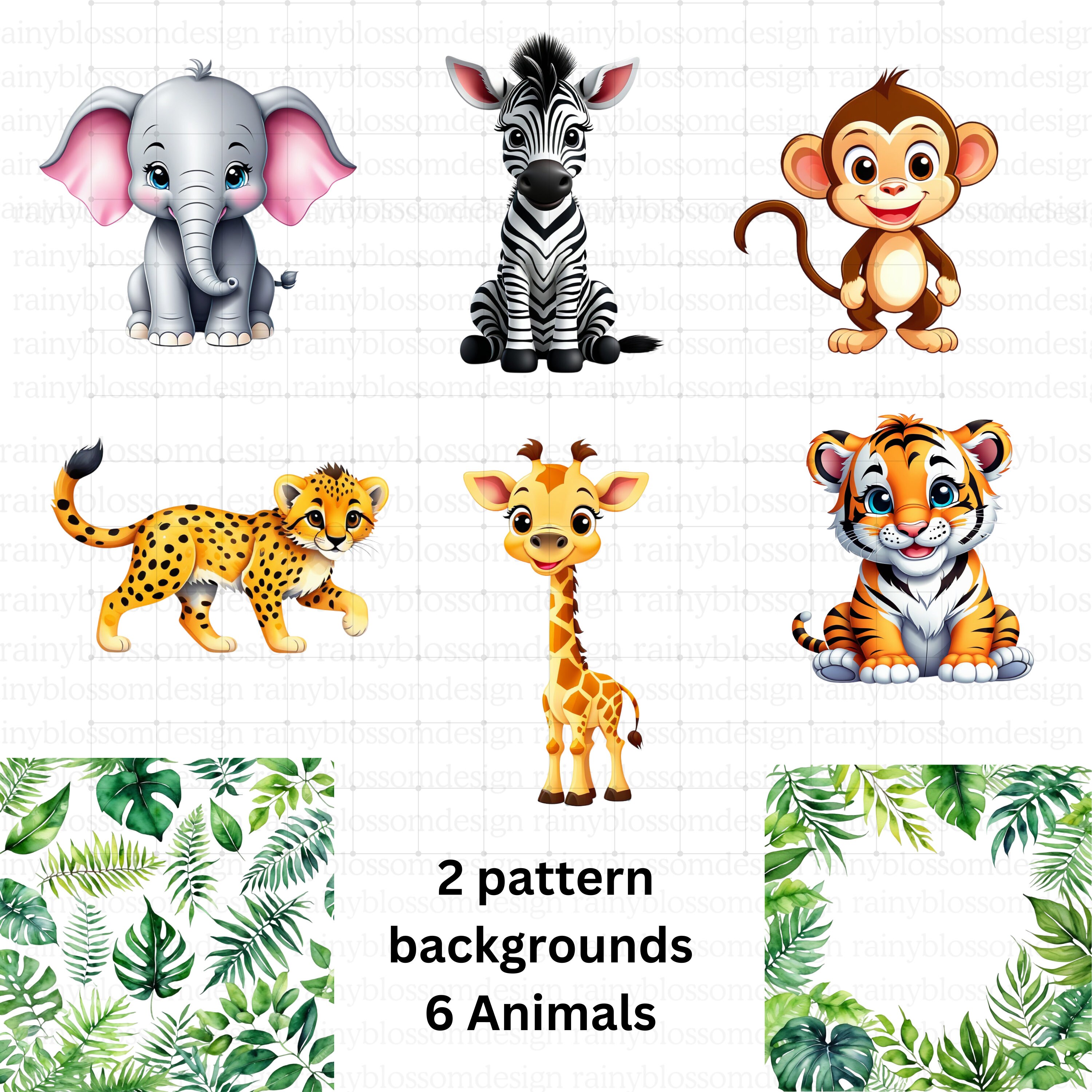 Jungle Animals Clipart, Baby Jungle Animal, Commercial Use Clipart ...