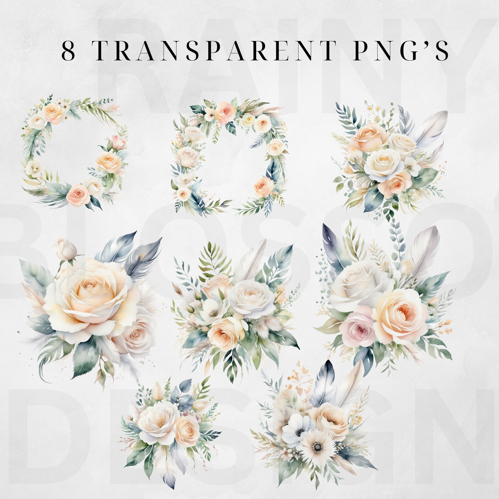 Creamy Rose Clipart, Commercial Clipart, Wedding Flowers Clipart, Boho ...