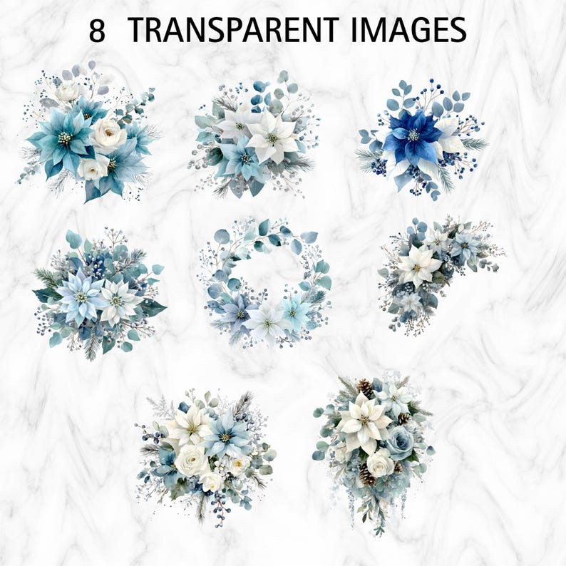 Watercolor Winter Flower Clipart, Floral Christmas Clipart Ice Blue ...