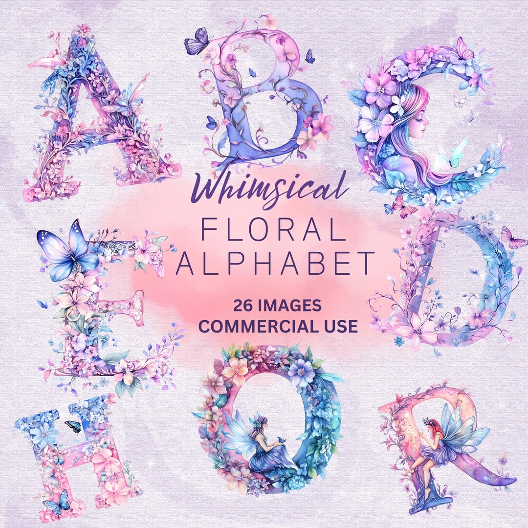 Floral Letter Alphabet Clipart, Whimsical Flower Letter Clipart, Fairy ...