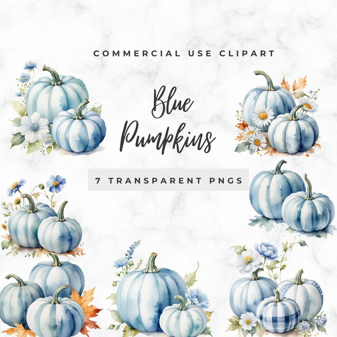 Blue Pumpkin Clipart, Pastel Halloween Pumpkin, Autumn Clipart for ...