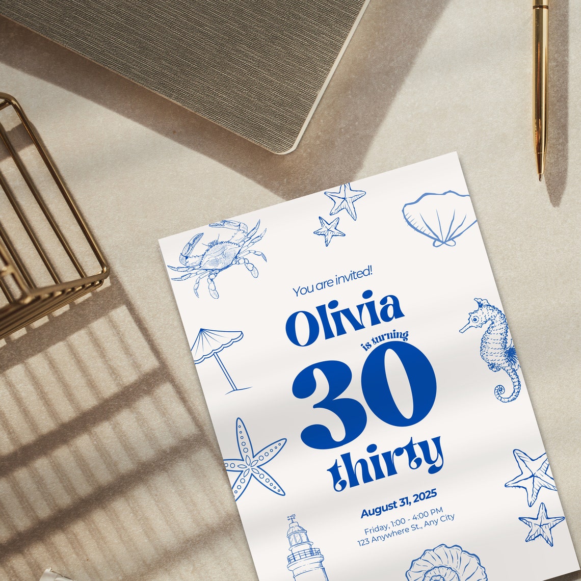 Coastal 30th Birthday Card, 30th Birthday Invitation, 26th Birthday ...