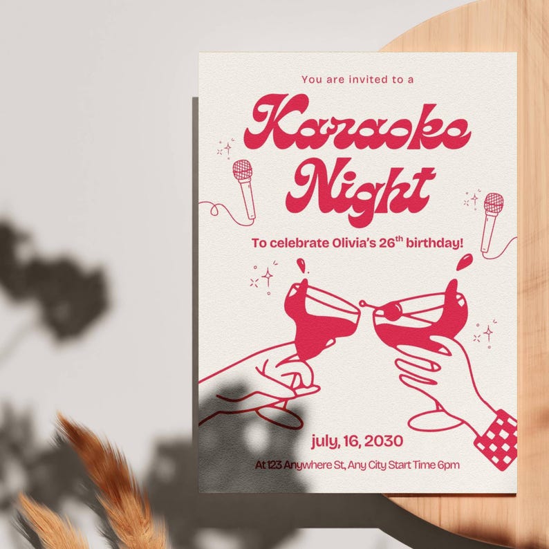 Karaoke Night Birthday Invitation, 26th Birthday Card, 28th Party ...