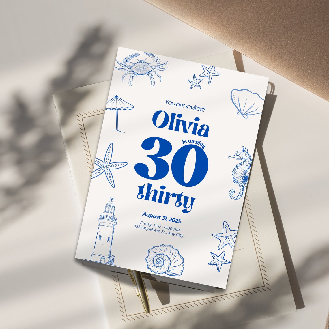 Coastal 30th Birthday Card, 30th Birthday Invitation, 26th Birthday ...