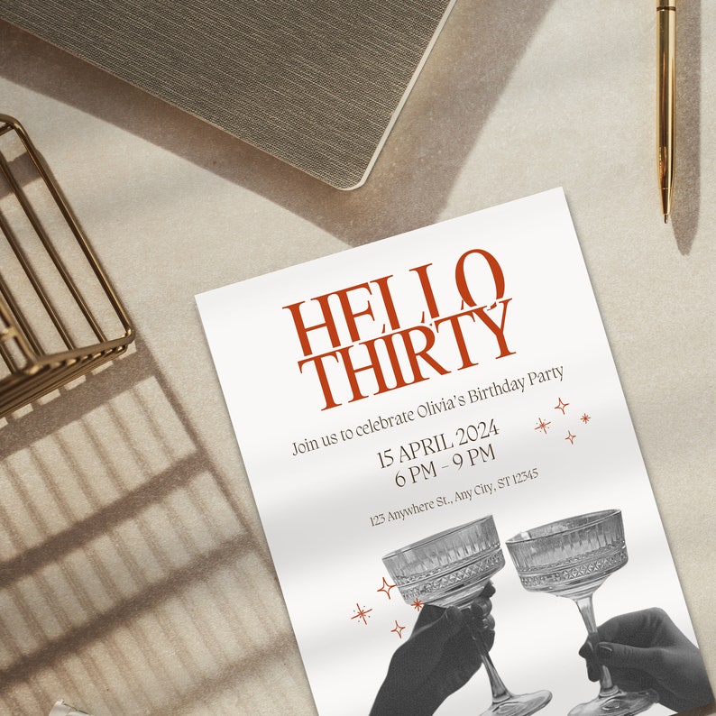 30th Birthday Invitation, 30th Birthday Card, 30th Party Invite ...