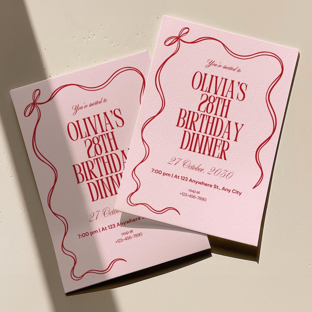 Birthday Invitation, 28th Birthday Card, 28th Party Invite, Editable ...