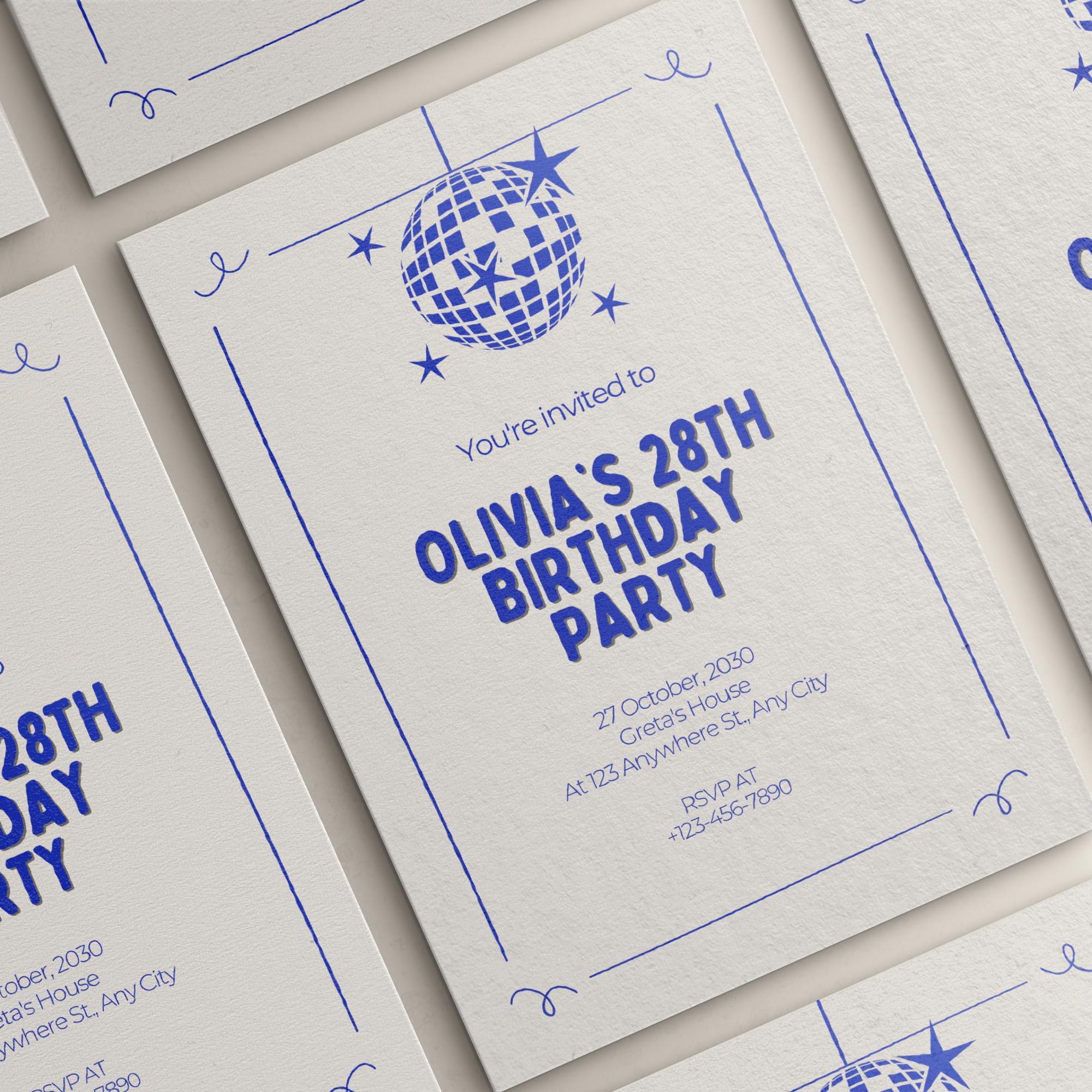 Birthday Invitation, 28th Birthday Card, 28th Party Invite, Editable ...