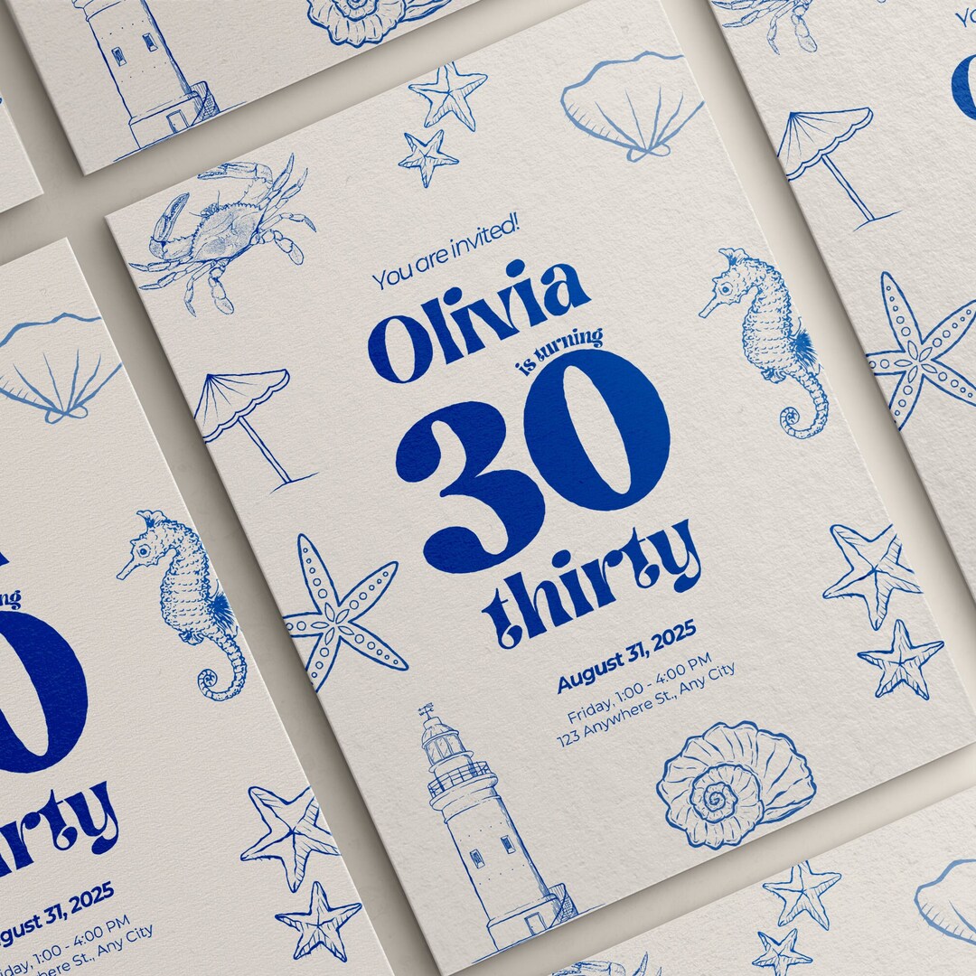 Coastal 30th Birthday Card, 30th Birthday Invitation, 26th Birthday ...
