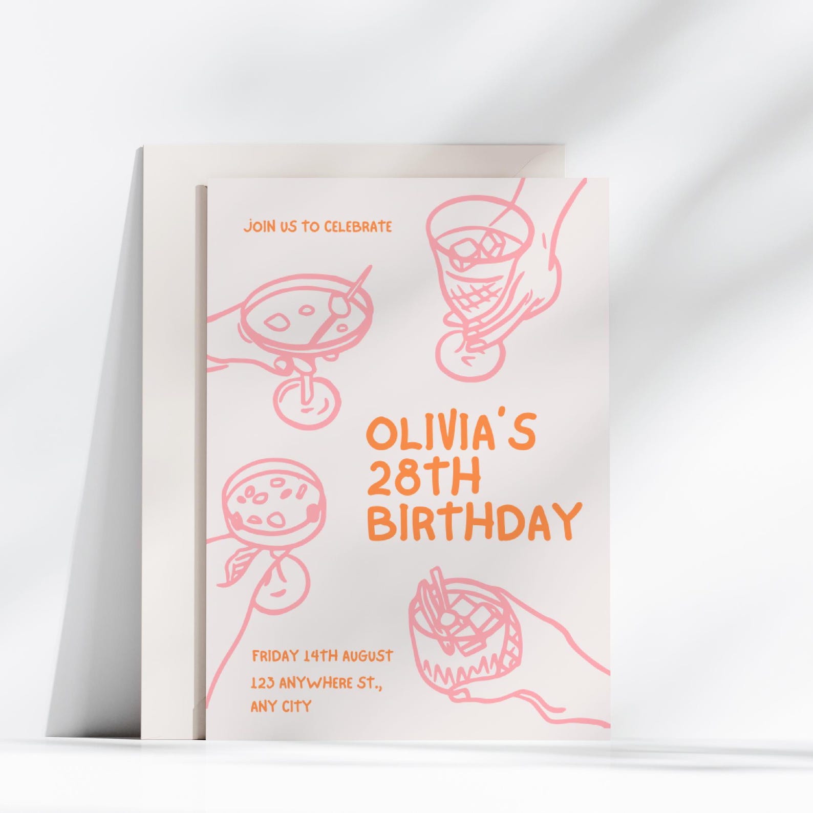 Birthday Invitation, 28th Birthday Card, 28th Party Invite, Editable ...