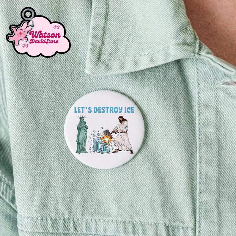 Let’s Destroy ICE Jesus and Statue of Liberty Pin Button, Pro Immigrant ...