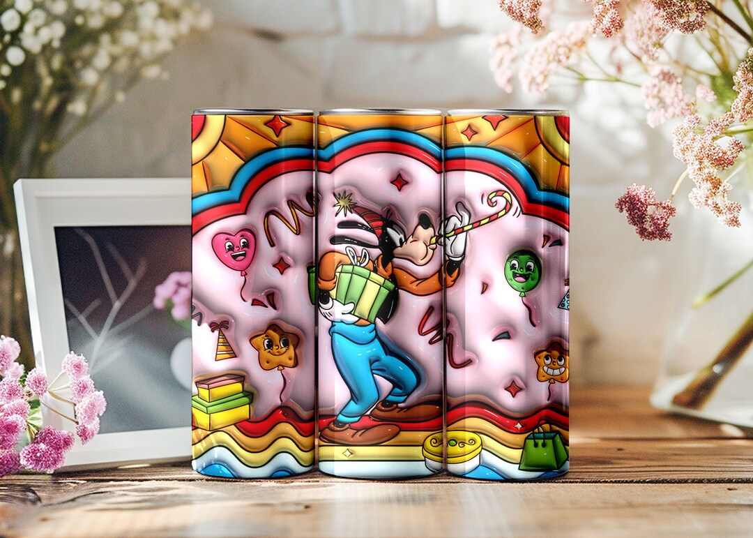 3D Inflated Cartoon Tumbler Wrap, Birthday Mouse Design Tumbler, 3D Puffy Magic Castle ...