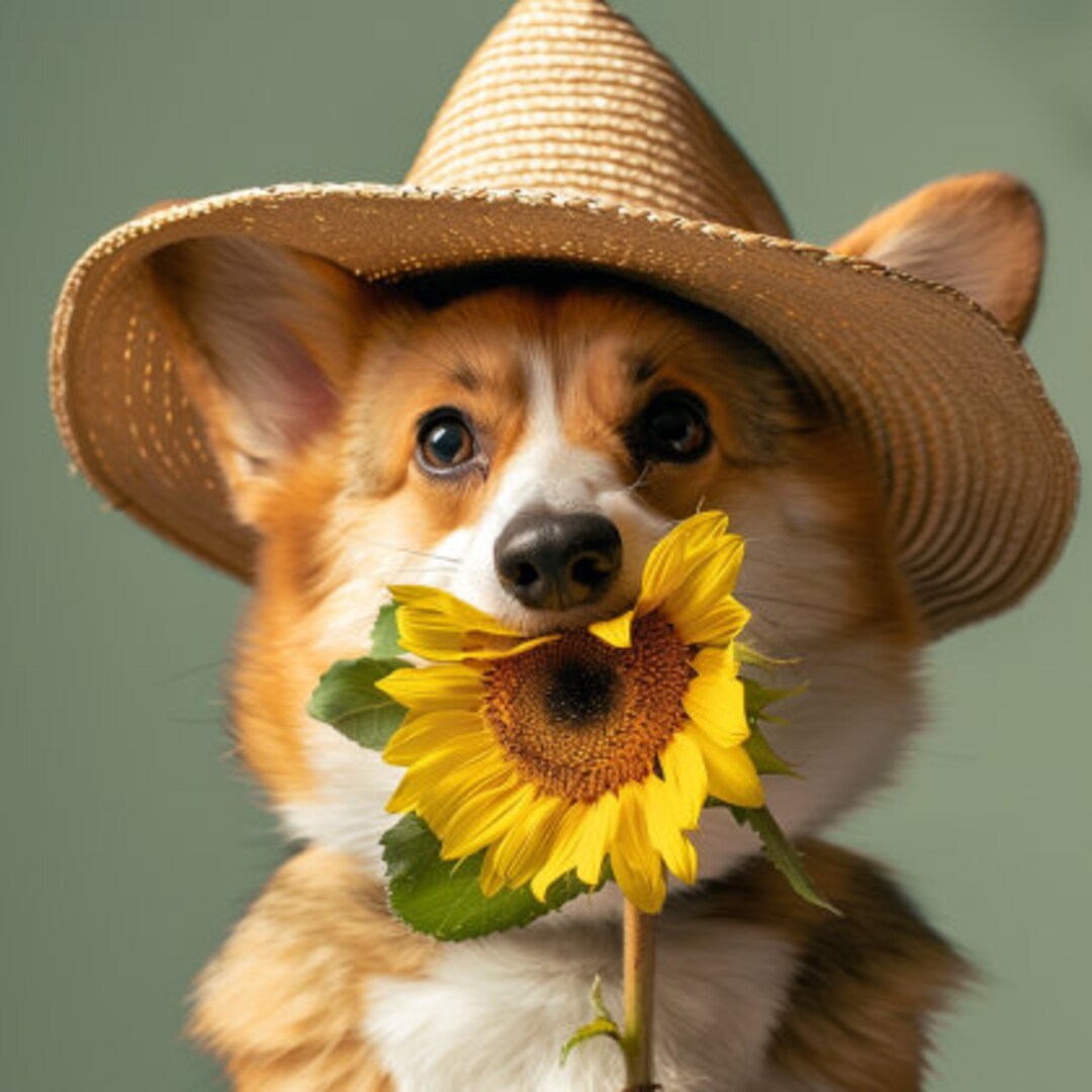 Corgi With Sunflower Printable Wall Art, Housewarming Gift, Mother's ...