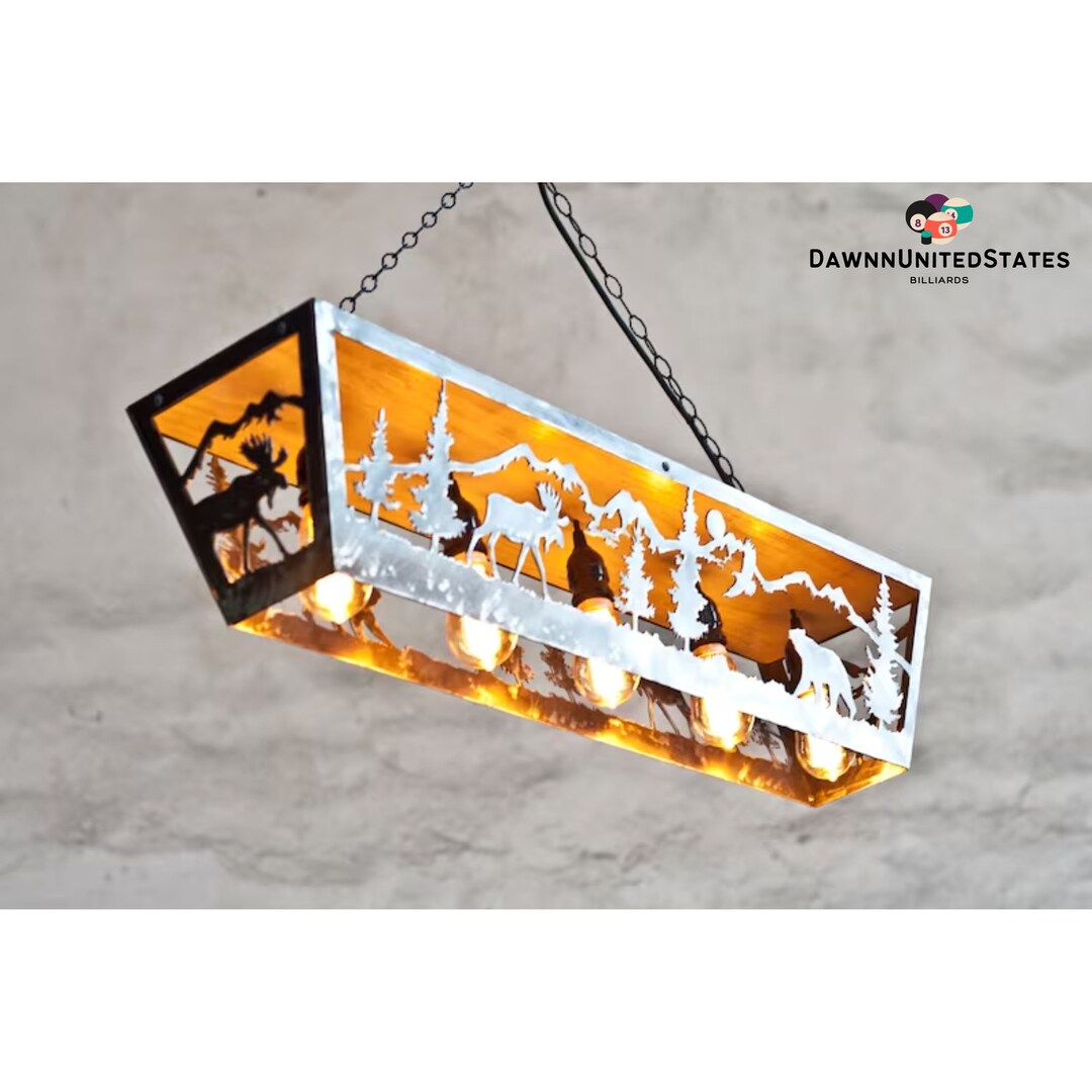 Rustic Fixture With Five Lights. Pendant Lamp With Moose and Bear. Five ...