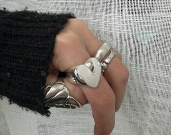 Sterling Silver Battered Heart Ring - Etsy
