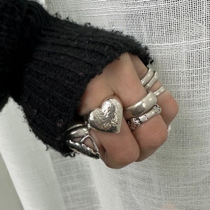 Sterling Silver Battered Heart Ring - Etsy