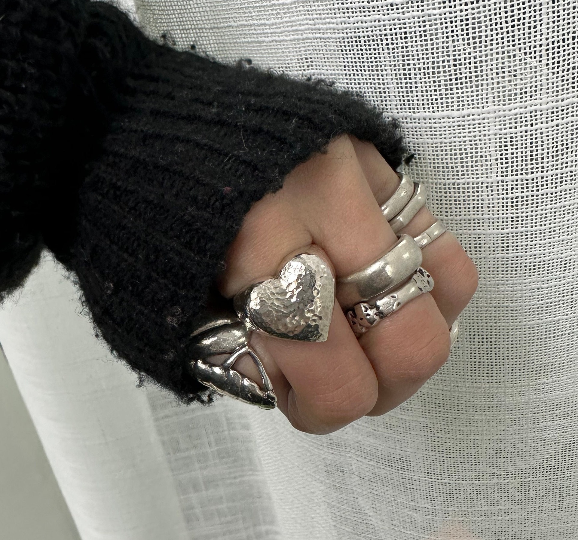 Sterling Silver Battered Heart Ring - Etsy