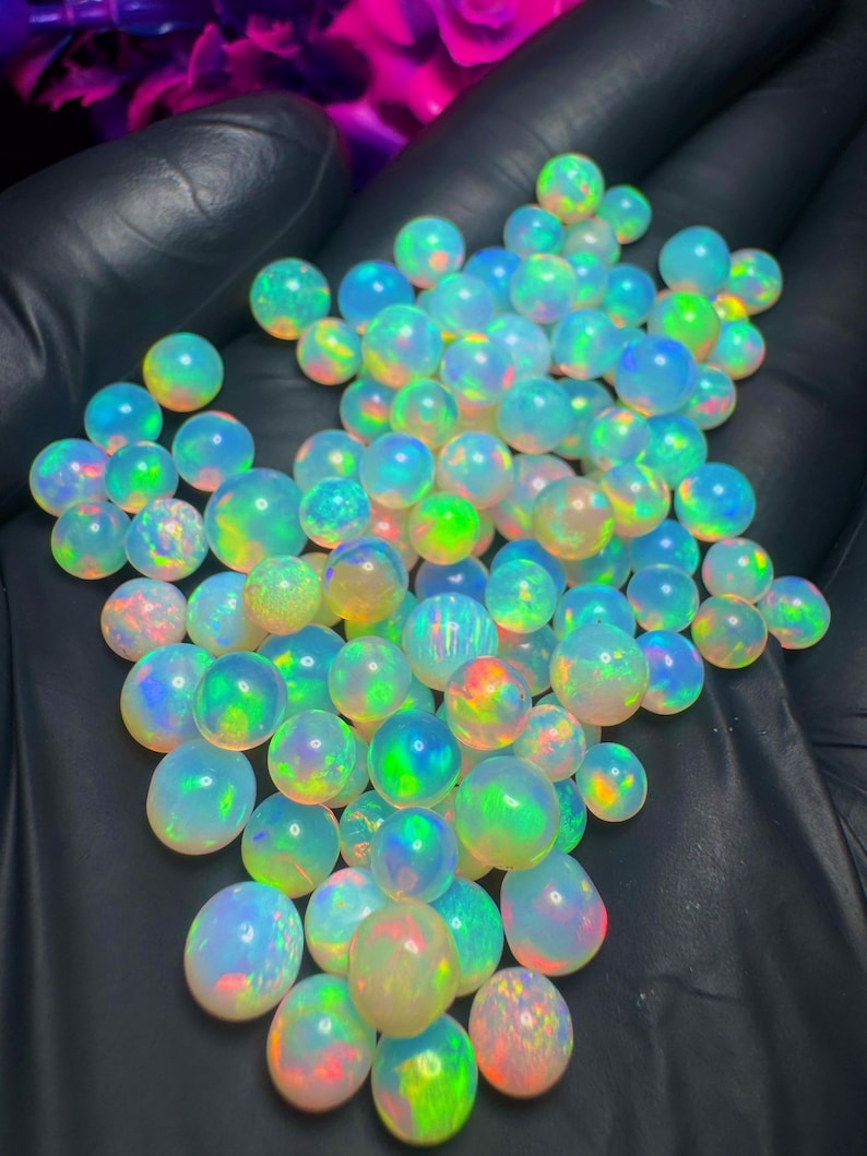 Natural Ethiopian Opal Balls, Round Fire Gemstone Beads, Multicolor ...