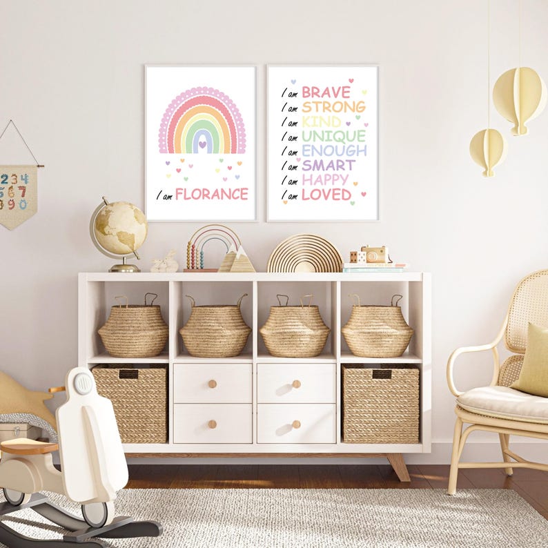 Pastel Rainbow Nursery Prints Set Inspirational Wall Art Baby Girl Room ...