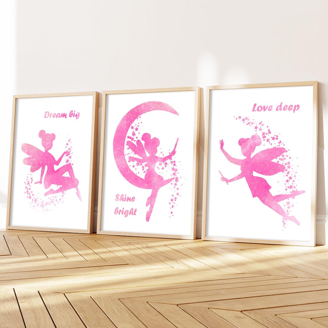 Affirmation Fairy Wall Prints Set of 3 Pink Nursery Fairy Wall Posters ...