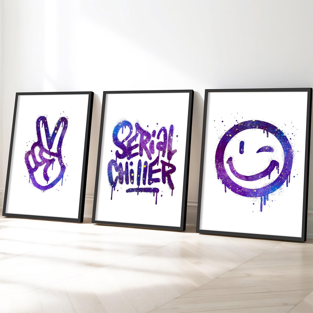 Serial Chiller Graffiti Prints, Purple Teen Room Decor (set of 3) - Etsy