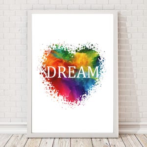 Colourful Heart Posters, Set of 3 Dream, Love, Smile Prints, Positive ...