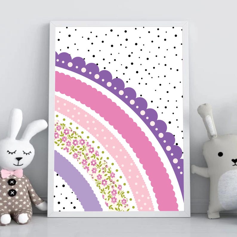 Personalised Tween Girls Prints, Set of 3 Nursery Rainbow Posters, Pink ...