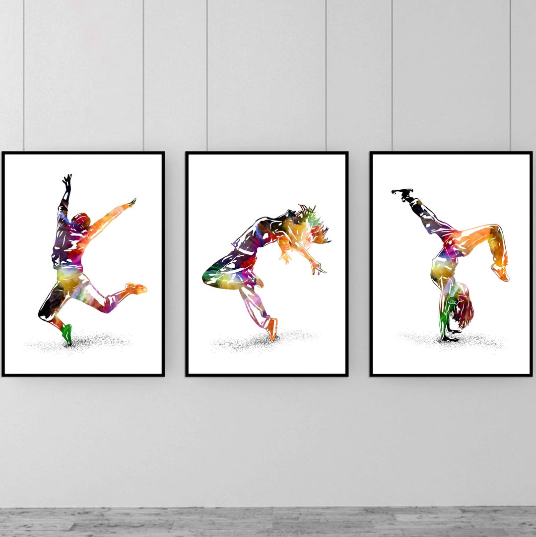 Abstract Street Dance Wall Art Set of 3, Girls Breakdance Prints ...