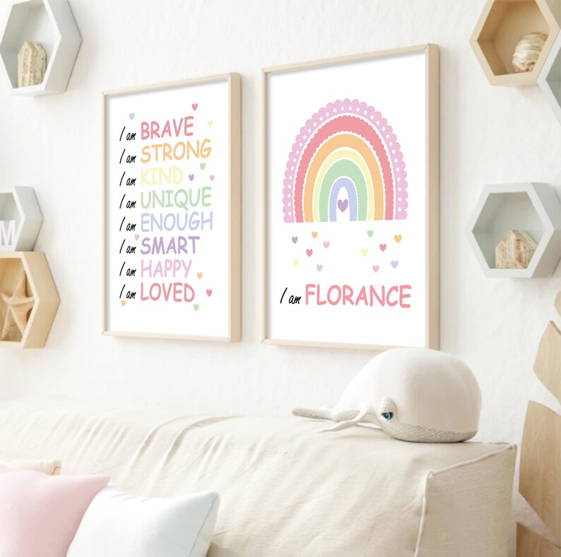 Pastel Rainbow Nursery Prints Set Inspirational Wall Art Baby Girl Room ...