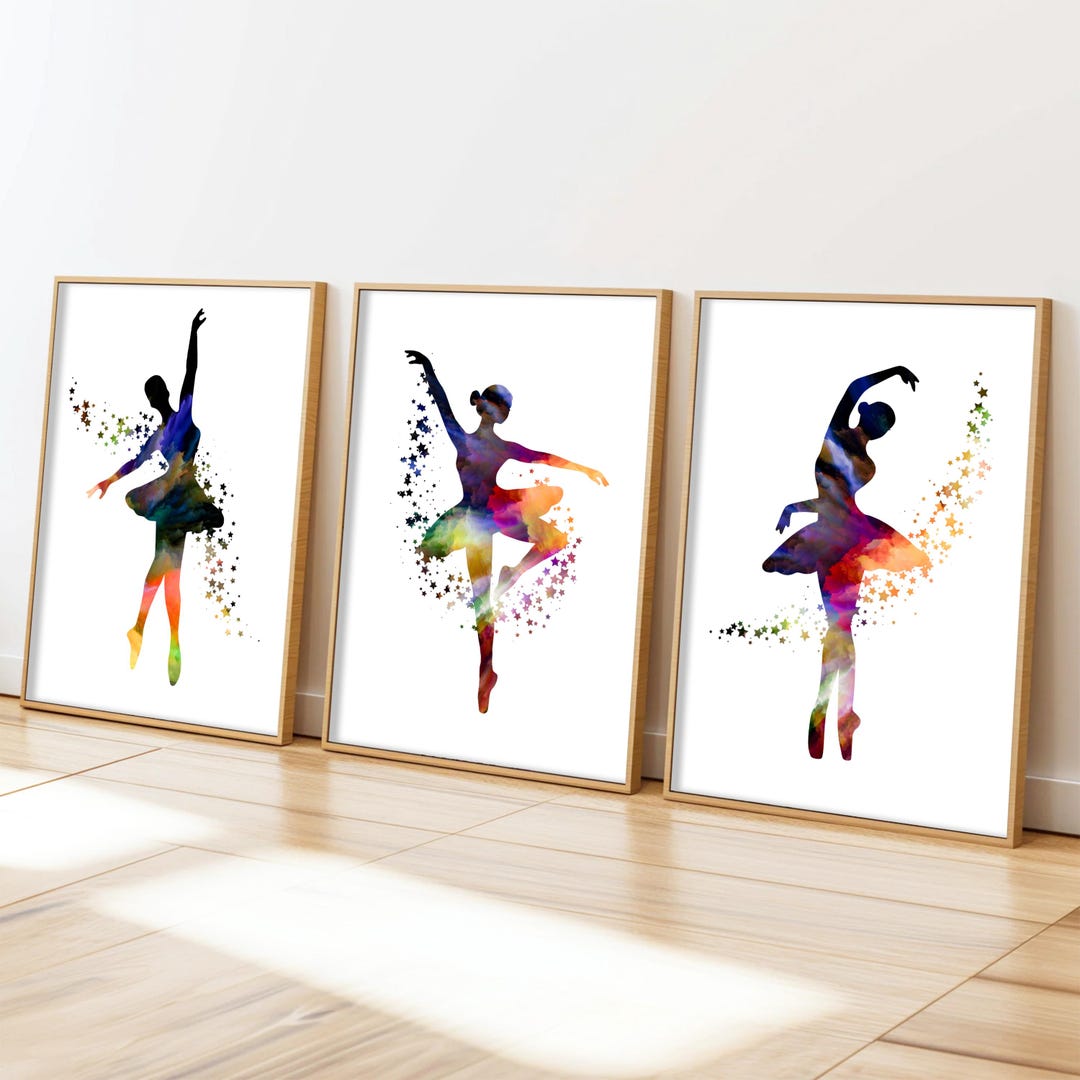 Ballerina Set of 3 Paper Prints, Girl Bedroom Ballet Decor, Ballerina ...