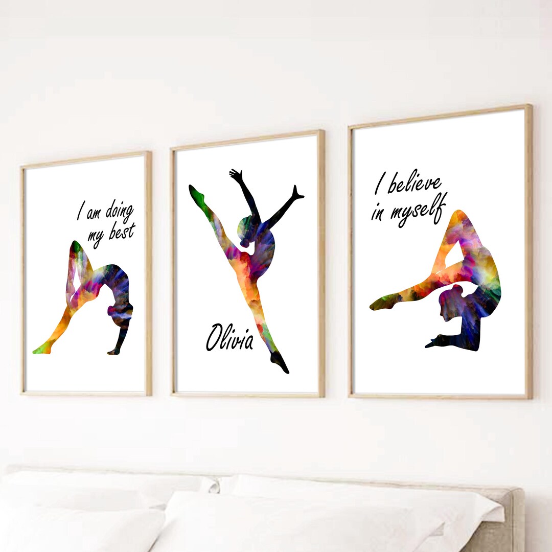 Set of 3 Colourful Gymnastics Girl Posters, Positive Teenage Girl ...