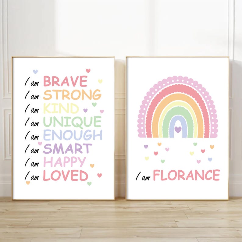 Pastel Rainbow Nursery Prints Set Inspirational Wall Art Baby Girl Room ...