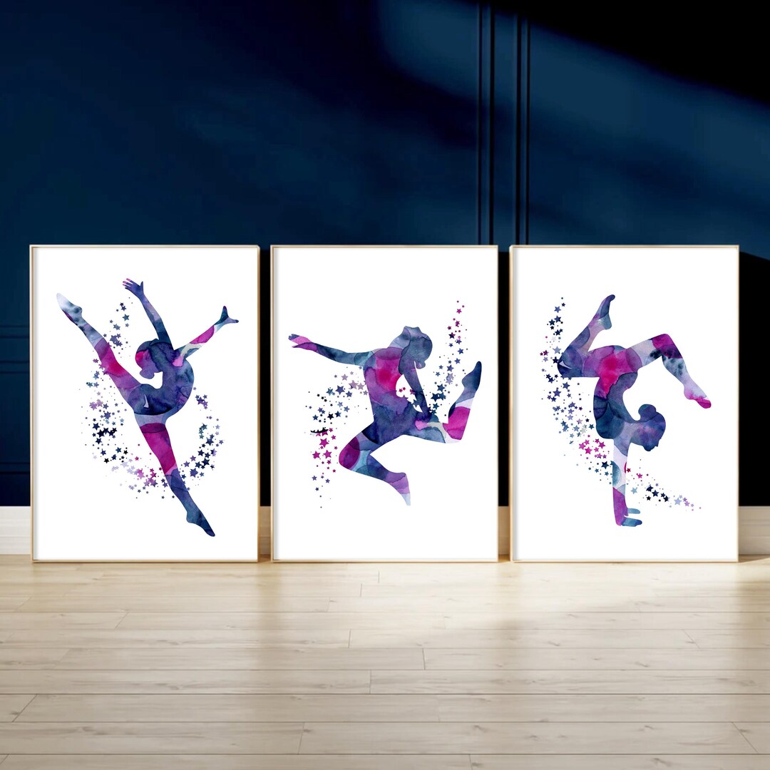 Set of 3 Nave and Purple Gymnastics Girl Posters, Gift for Gymnast Girl ...